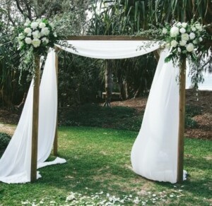 Timber 2 Post Arbor - Includes Chiffon Drape Hire Sunshinie Coast by ...