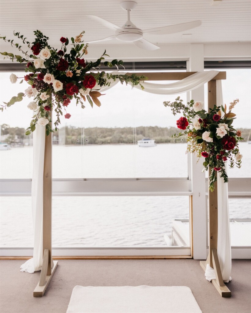 Timber 2 Post Arbor - Includes Chiffon Drape Hire Sunshinie Coast by ...