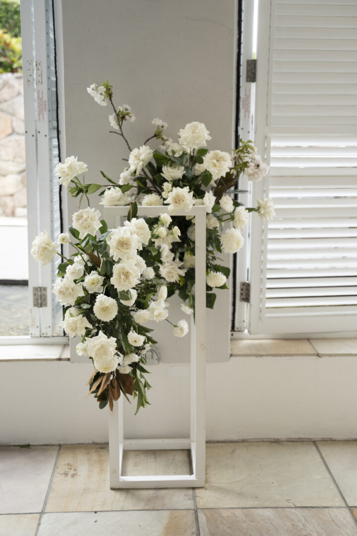 White Timber Plinth Arbor Hire Sunshinie Coast by Simply Style Co